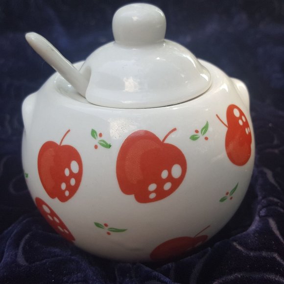 Kitchen | Dainty Porcelain Strawberry Sugar Bowl With Spoon Just For ...